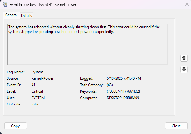 Critical error - Kernel-Power (63) - Microsoft Q&A