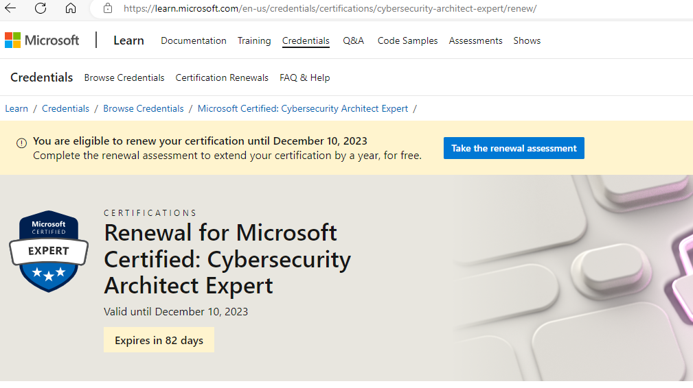 renewal assesment link broken ? - Microsoft Q&A