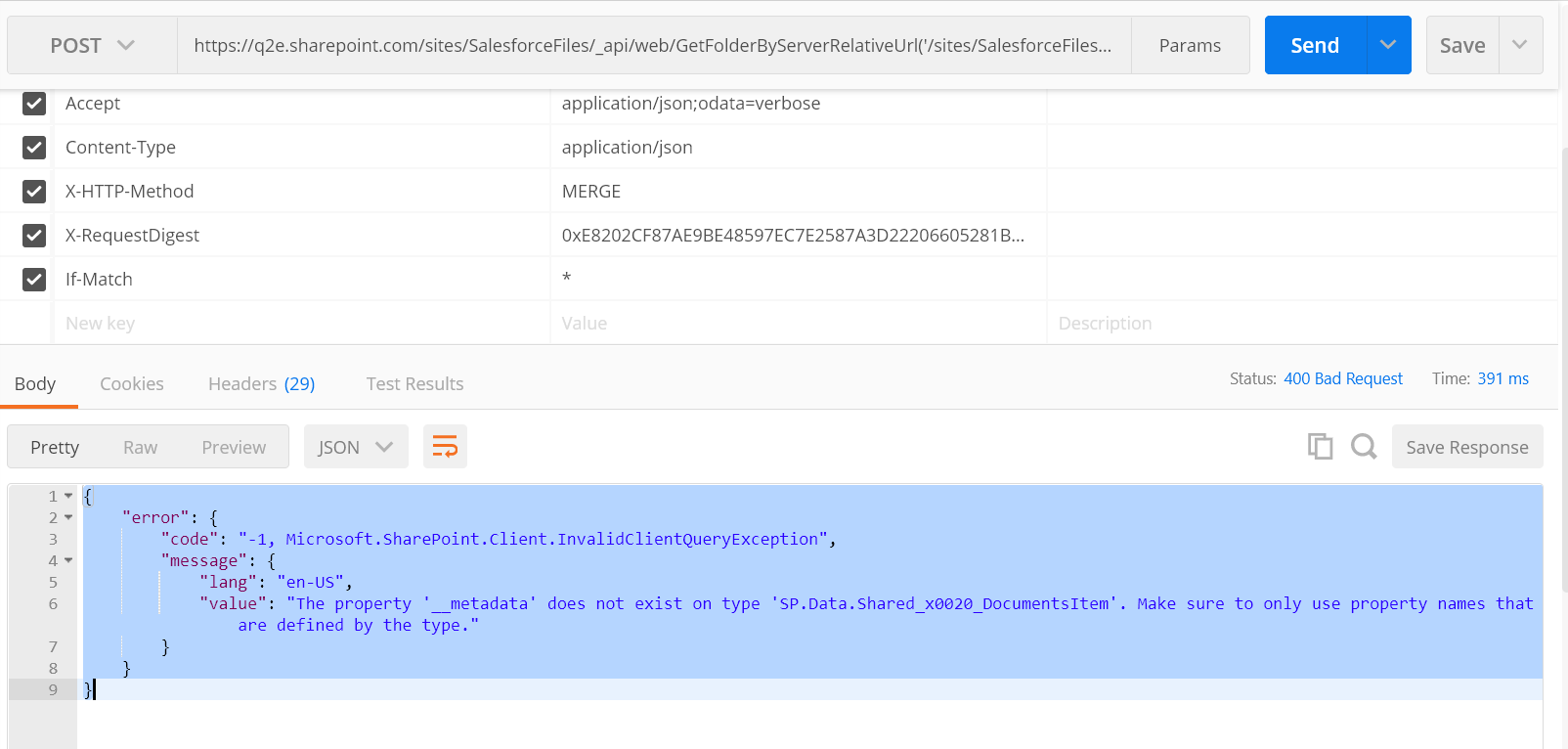 Not able to rename folder using REST API using POSTMAN - Microsoft Q&A