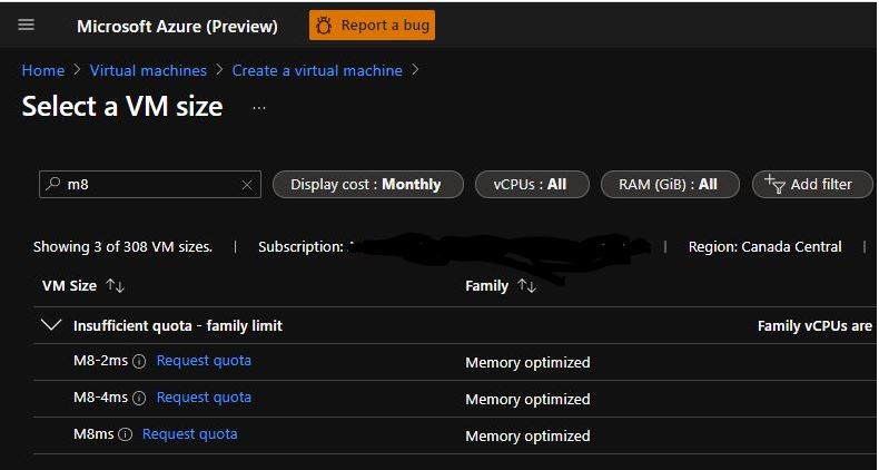 Azure M-series availability in Canada Central - Microsoft Q&A