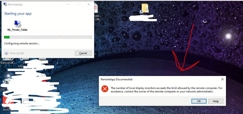 Windows Server 2019 RemoteApps error - "The number of local display monitors exceeds the limit ...