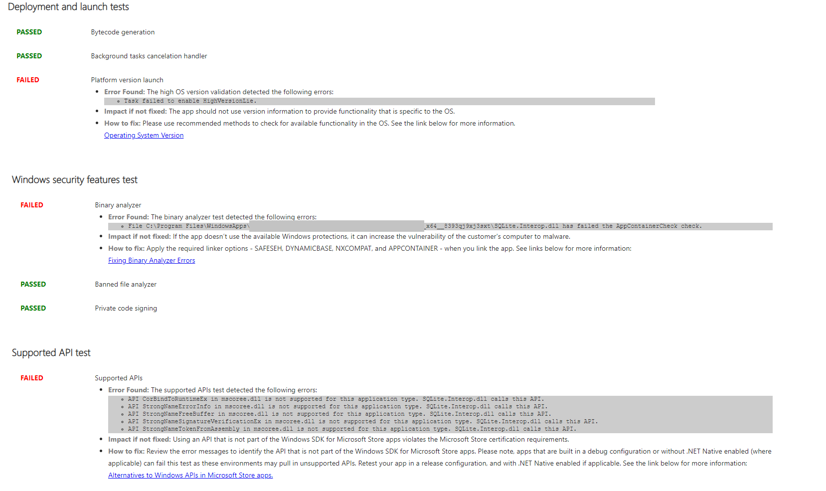 UWP App Failing WACK with Multiple Errors - Microsoft Q&A