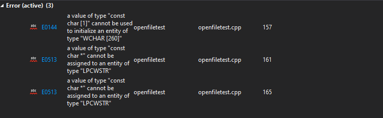 A Value Of Type Const Char Cannot Be Assigned To An Entity Of Type Lpcwstr Microsoft Qanda