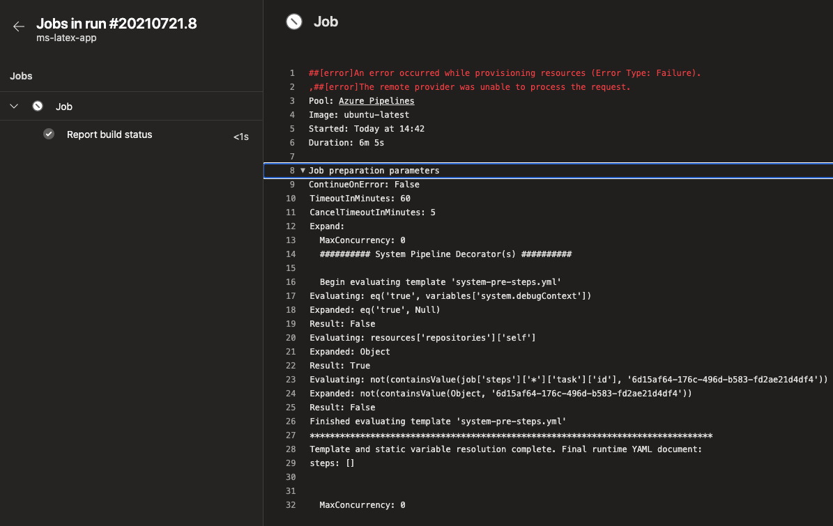 An error occurred while provisioning resources (Error Type: Failure). - Microsoft Q&A