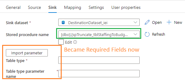 Import Parameter Table Type And Table Type Parameter Name For Stored Procedure In Azure Data