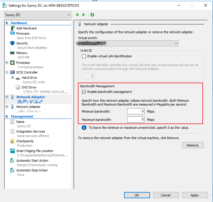 Hyper V host network adapter is limited to 100Mb but guests run at 1Gb ...