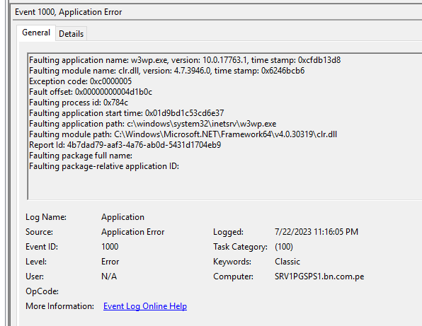 Application pools fails after reciclyg - Microsoft Q&A