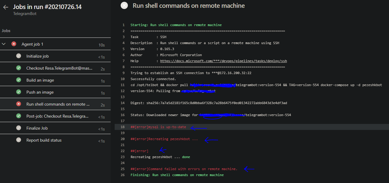 Azure Pipeline Ssh Remote Command Failed With Docker Compose Microsoft Qanda