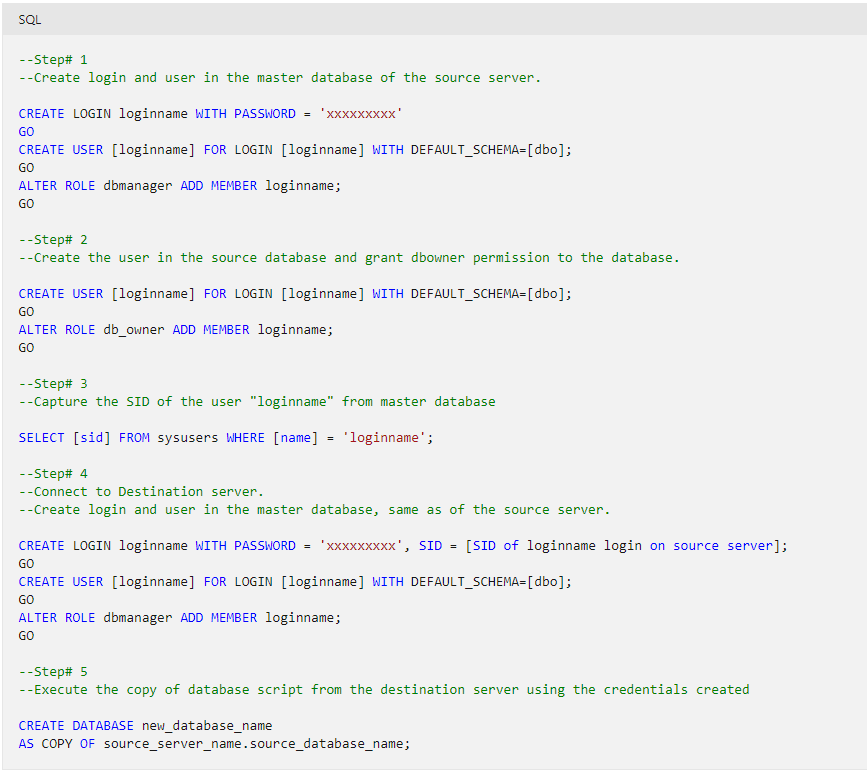 Error : Insufficient permission to create a database copy on server on ...