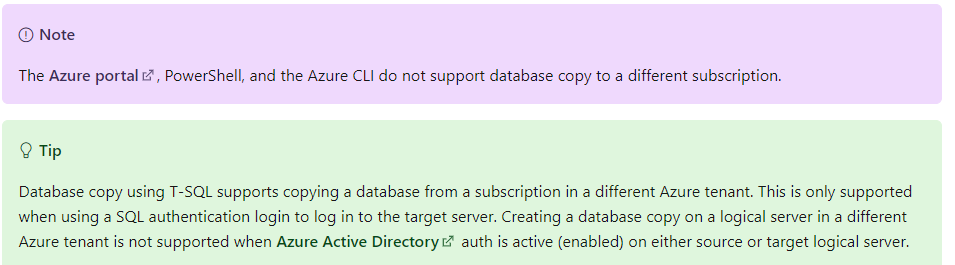 Error Insufficient Permission To Create A Database Copy On Server On Azure Sql Database