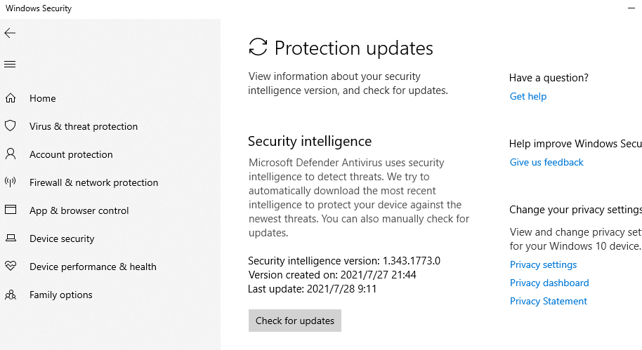 Looking for a particular version of Windows Defender update - Microsoft Q&A