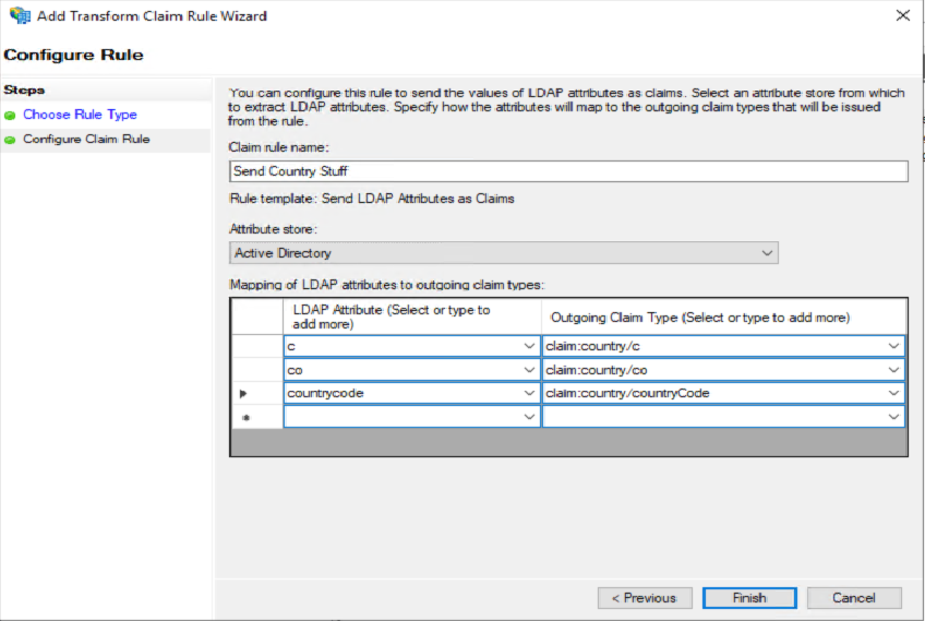 ADFS 3.0 - how to configure claims rule - country/region - Microsoft Q&A