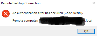 0x607 Authentication Error - Microsoft Q&A