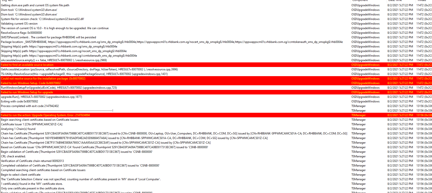Windows 10 Upgrade Task Sequence Failure - Microsoft Q&A