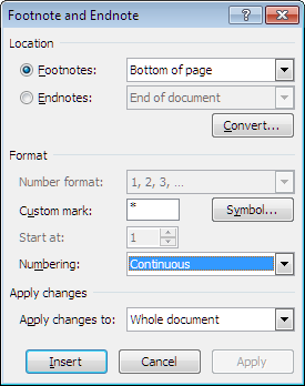 Footnote reference mark - asterisk instead of a number needed ...