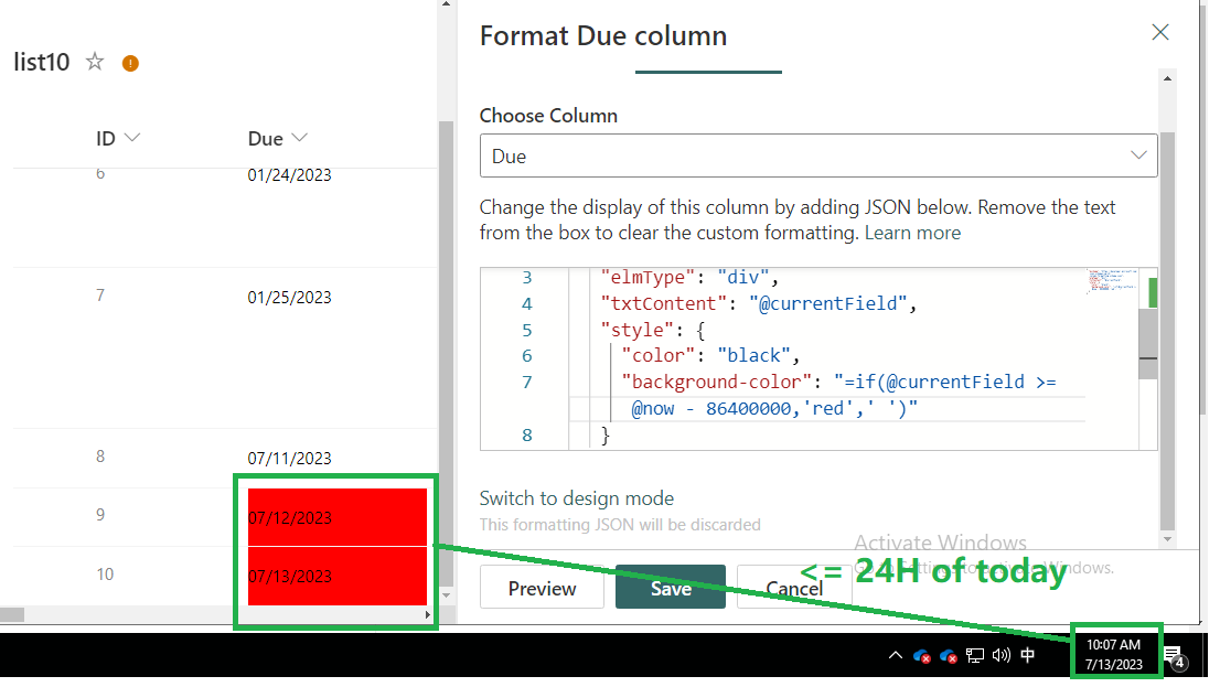 Conditional formatting for Sharepoint List