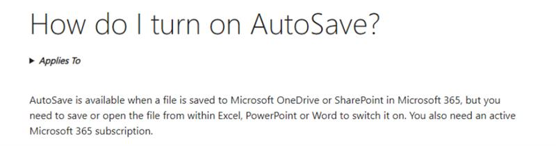 How to turn Autosave back on - Microsoft Q&A