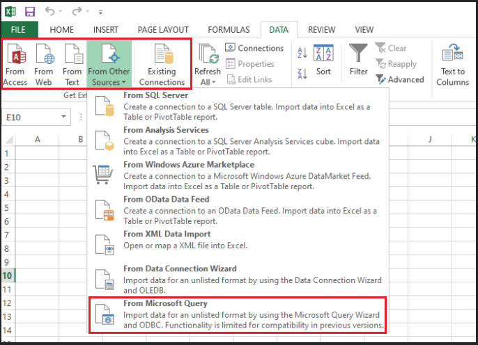 Excel Using Odbc Instead Of Ole Db Not Possible Microsoft Qanda 7655