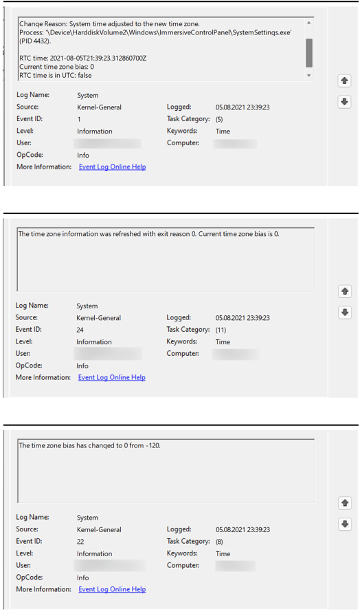 Is there a way to track time zone changes in the Windows 10 Event ...