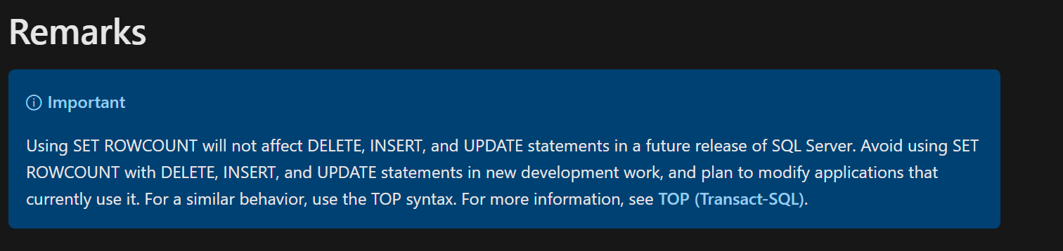 SQL Server 2019 : Set rowcount - Microsoft Q&A SQL Server 2019 : Set rowcount - Microsoft Q&A