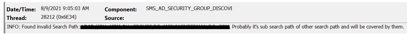 Found invalid Search Path SMS_AD_SECURITY_GROUP_DISCOVERY_AGENT ...