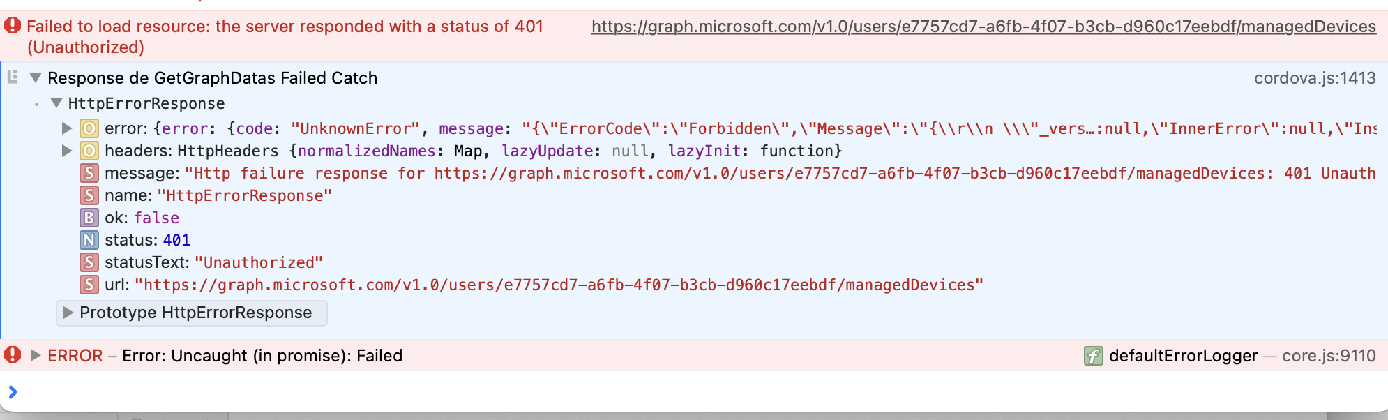 Graph API endpoint to list Managed Devices throwing 401 Forbidden error - Microsoft Q&A