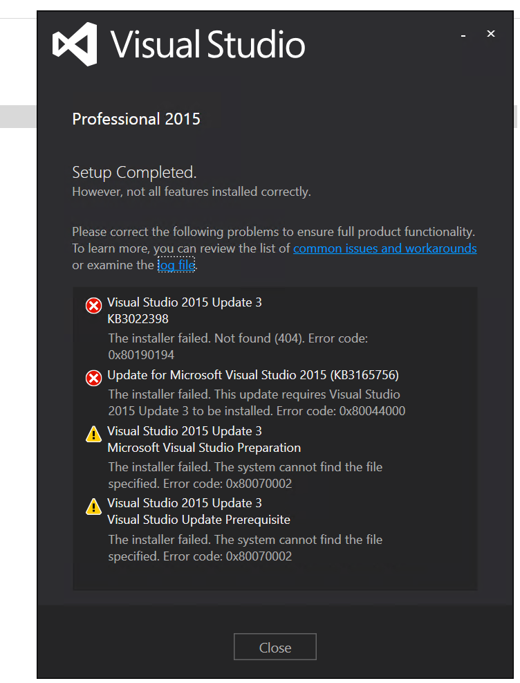 Unable to install Visual Studio 2015 Update 3 (for vs2015 professtional ... Unable to install Visual Studio 2015 Update 3 (for vs2015 professtional ...