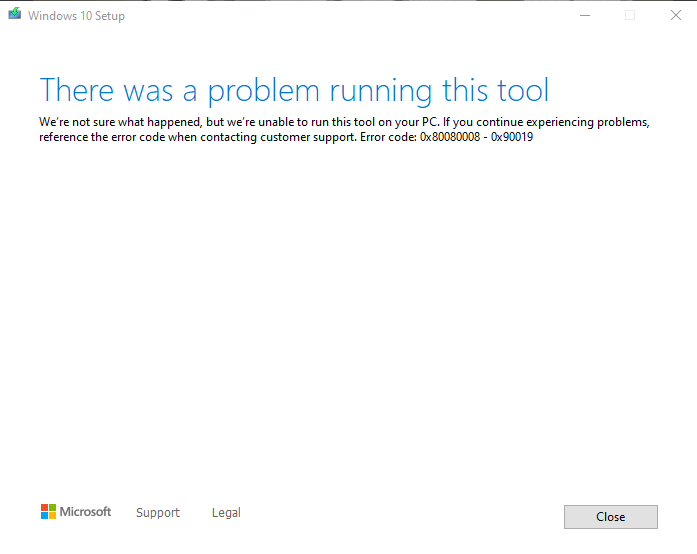 Windows 10 update (Error code: 0x80080008 - 0x90019). - Microsoft Q&A