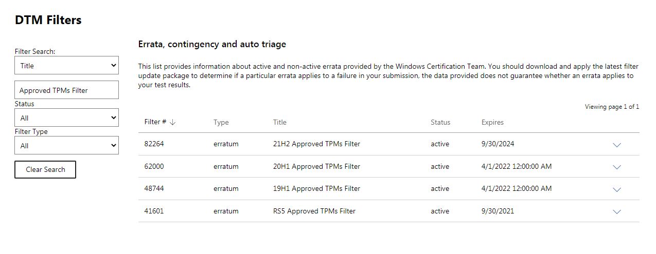 WHLK : Apply Filter issue of TPM 2.0 Verify Existence and Device ...