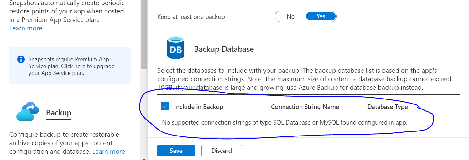 Connectionstring Azure Service Back Up For Website As Well As Database Core