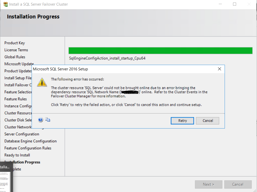 Sql Server Fci Installation Failing Microsoft Qanda
