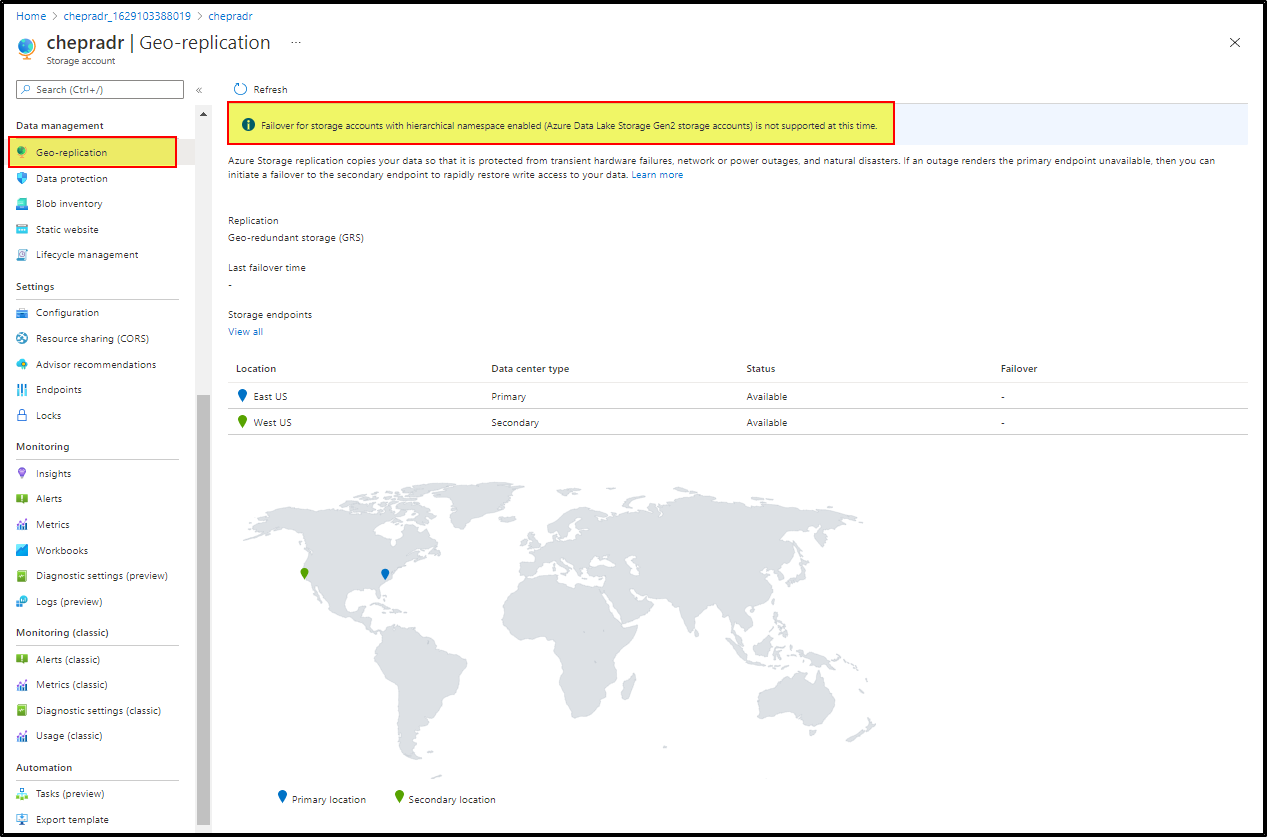 I have an ADLS Gen2 with hierarchical, its not allowing for failover ... I have an ADLS Gen2 with hierarchical, its not allowing for failover ...
