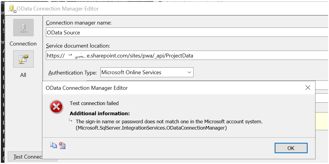 Authentication Issue With Project Odata In Connection Manager Ssis