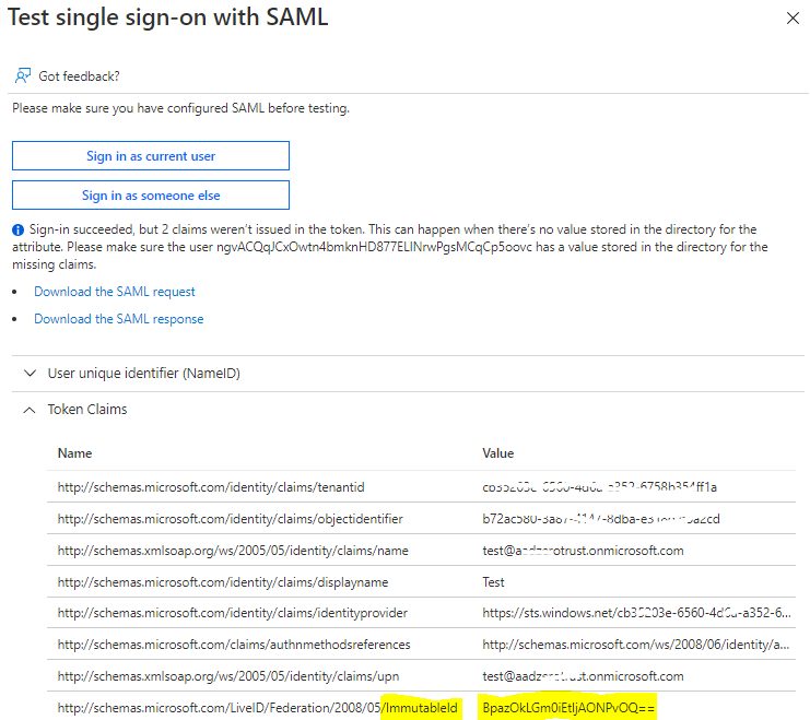 ImmutableID through application claims - Microsoft Q&A