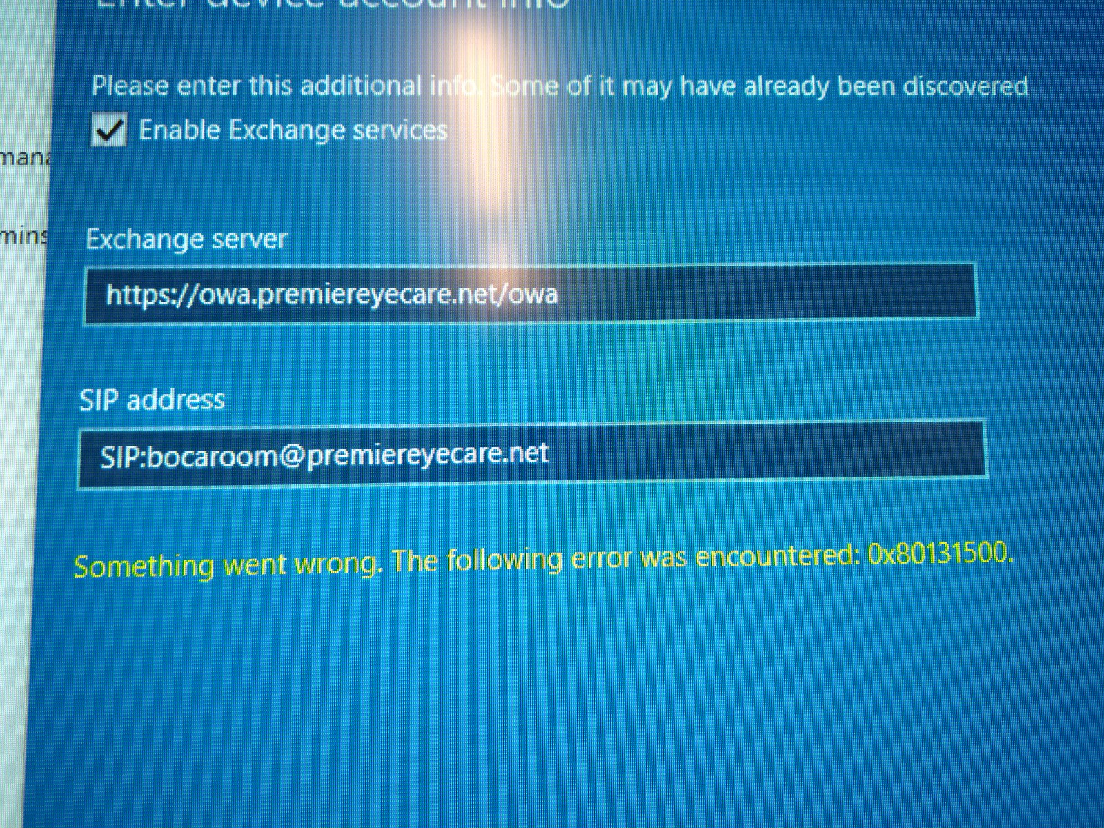 Error 0x80131500 on Surface Hub when trying to add account to device ...
