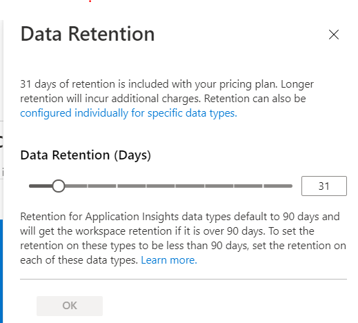 Unable to configure custome aata retention days in Log analytics ...