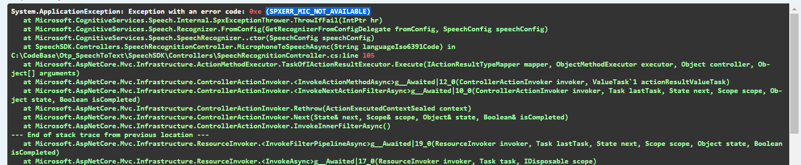 Getting Exception When Deploy Speech Sdk On Azure Webapp Spxerr Mic Not Available Microsoft Qanda