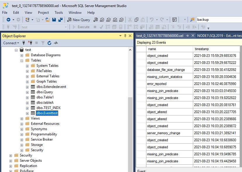 SSMS wait e veeeeeeeery long time when I try to save a .xel file to a sql server table ...
