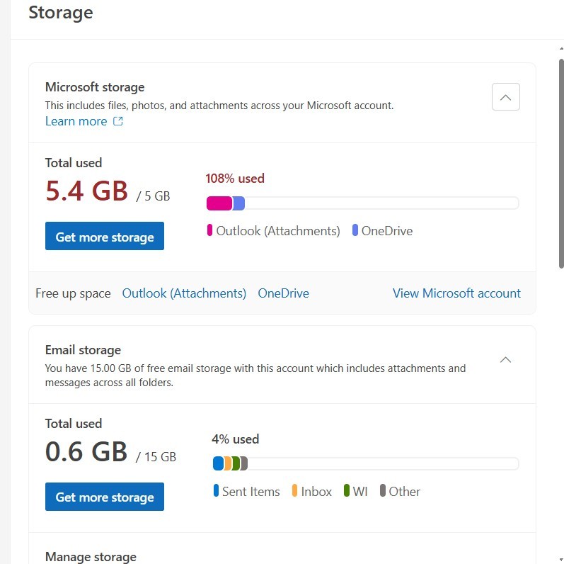 Microsoft Storage preventing Outlook from sending emails, and only used ...