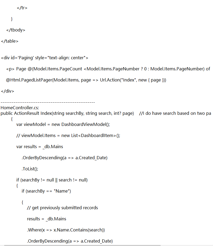 @Html PagedListPager(Model, ... cannot convert dashboardViewModel to PagedList.IPagedList ...
