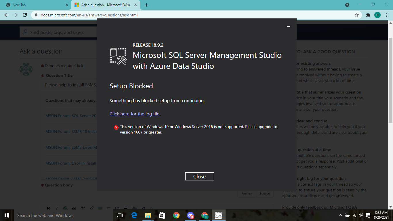 Please help to install SSMS screenshot attached - Microsoft Q&A