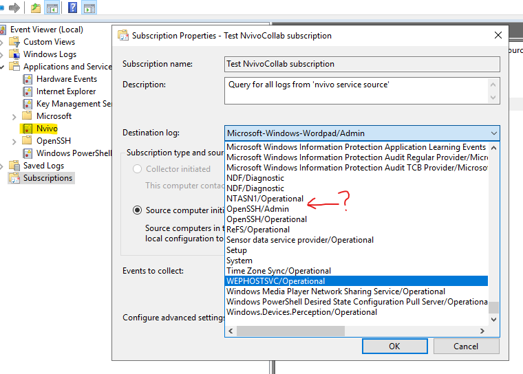 Event Forwarding into a new Event Log file - not showing as a ...