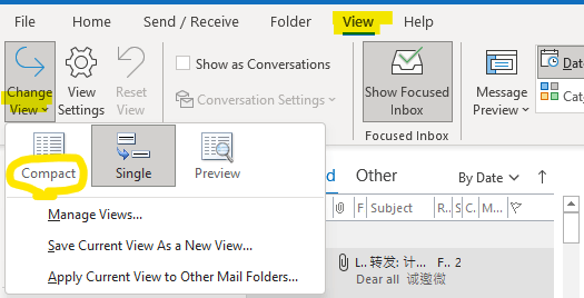 View changed to show sender name and subject line on the same line. How ...