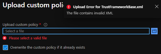 Unable to upload custom policies in azure bc2 - Microsoft Q&A