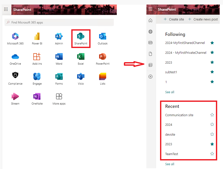 I'm creating a new list but I can't see my teams SharePoint site listed as an option to save to ...
