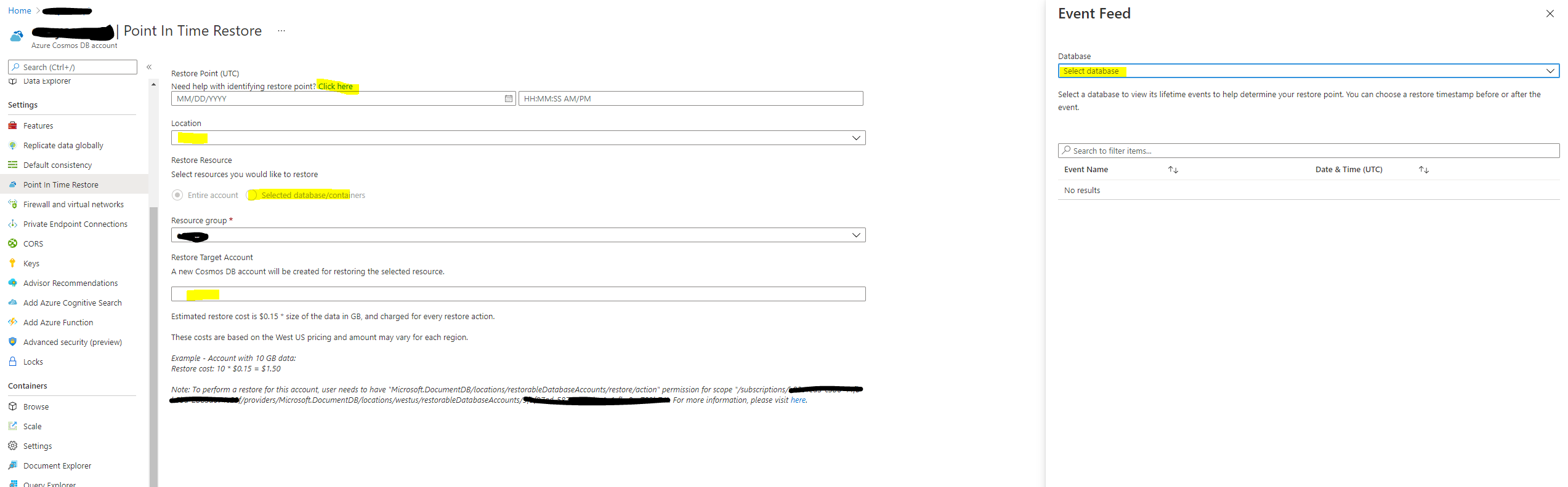 Restore Resource List Is Empty For Azure Cosmos Db That Has Continuous Backup Policy Enabled In