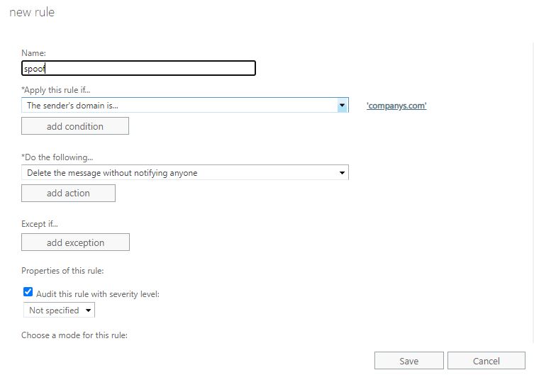 Add possibility to add "mark as spoof" in transport rule Exchange ...