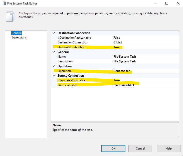 SSIS - rename file with file system task - capture name of renamed file ...
