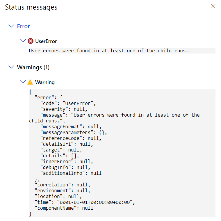 Azure ML: User errors were found in at least one of the child runs ...