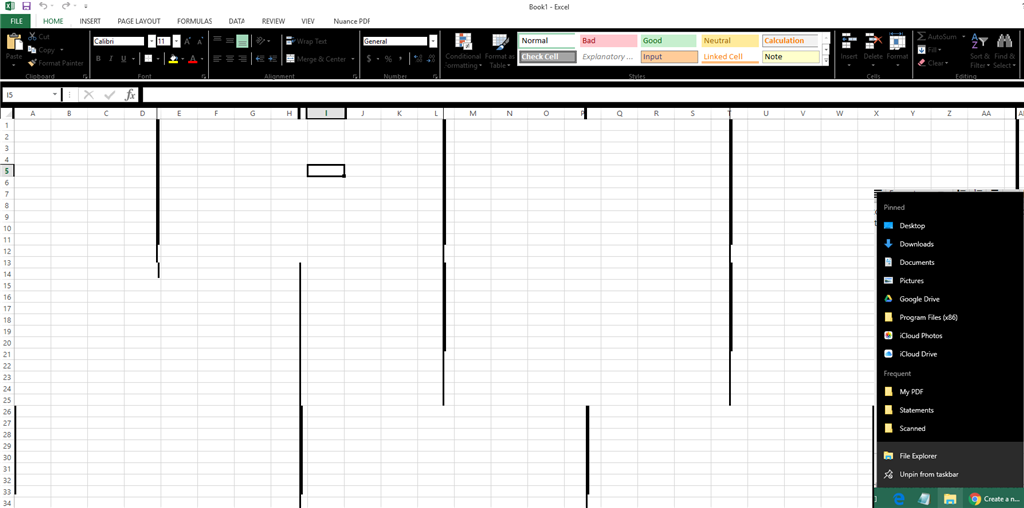 Excel/Windows Strange Black Lines in Excel and black background all ...